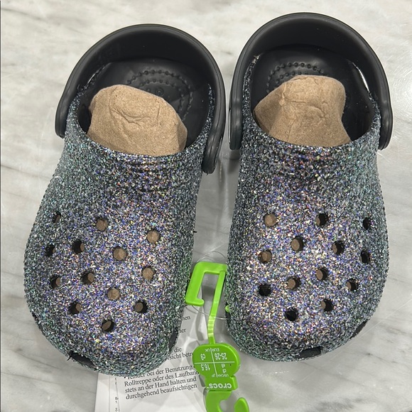 CROCS | Shoes | Crocs Black And Silver Glitter Slippers | Poshmark